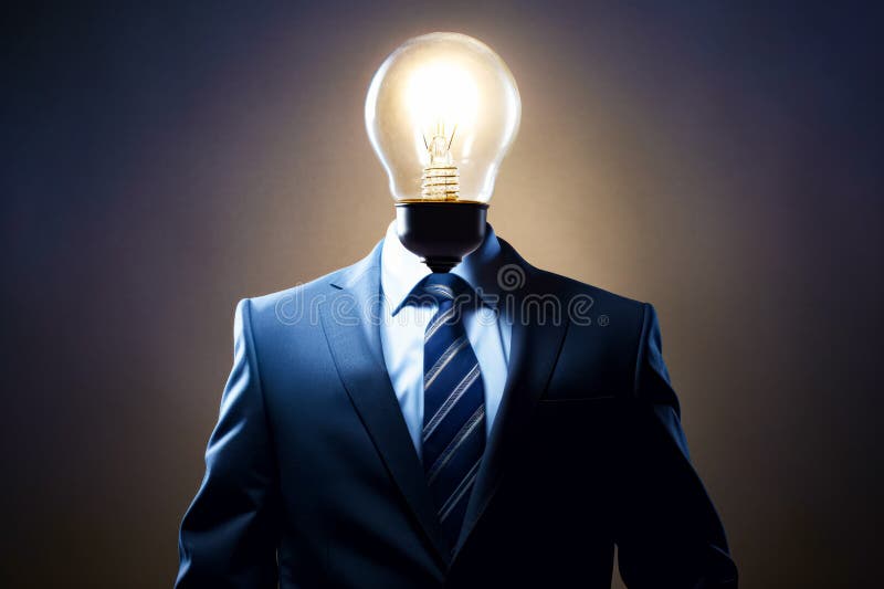 Man in Suit and Tie with Light Bulb on His Head. Generative AI Stock ...