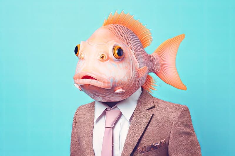 Man in Suit and Tie Wearing Fish Mask Stock Image - Image of posing ...