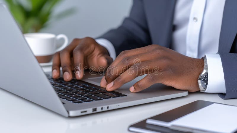 A Man in a Suit Typing on His Laptop Computer, AI Stock Image - Image ...