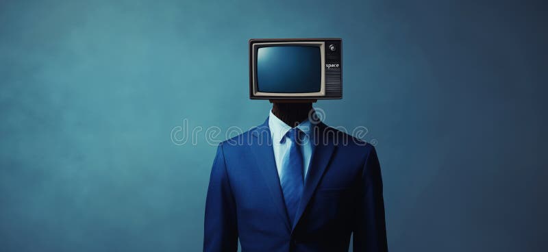 Man in Suit with Vintage Television Head Representing Media Influence ...
