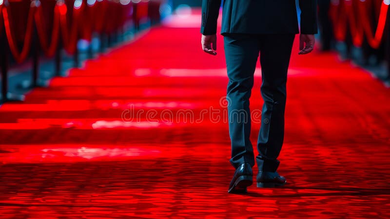 A Man in a Suit Walking Down a Red Carpet Stock Image - Image of ...