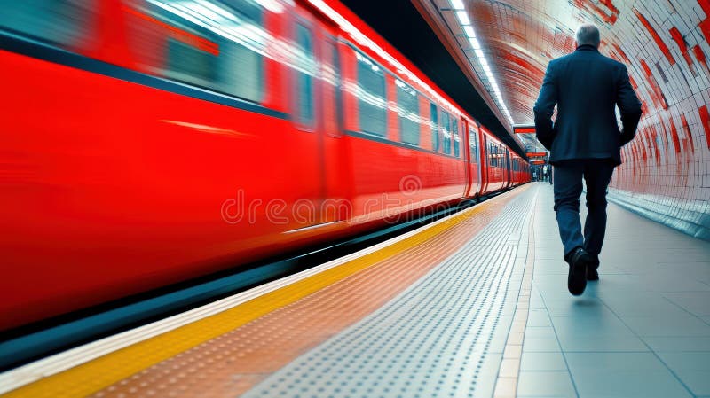 A Man in a Suit Walking Down the Subway Platform, AI Stock Image ...
