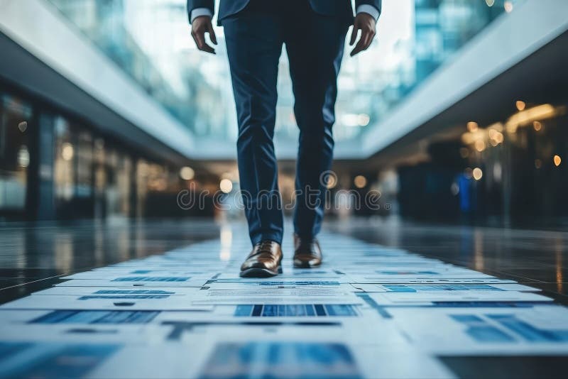 Man in Suit Walking Down Walkway with Focus on Project Management and ...