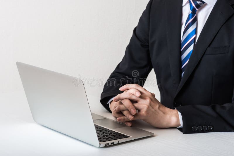 A Man in a Suit Watching a PC Stock Image - Image of space, sadness ...