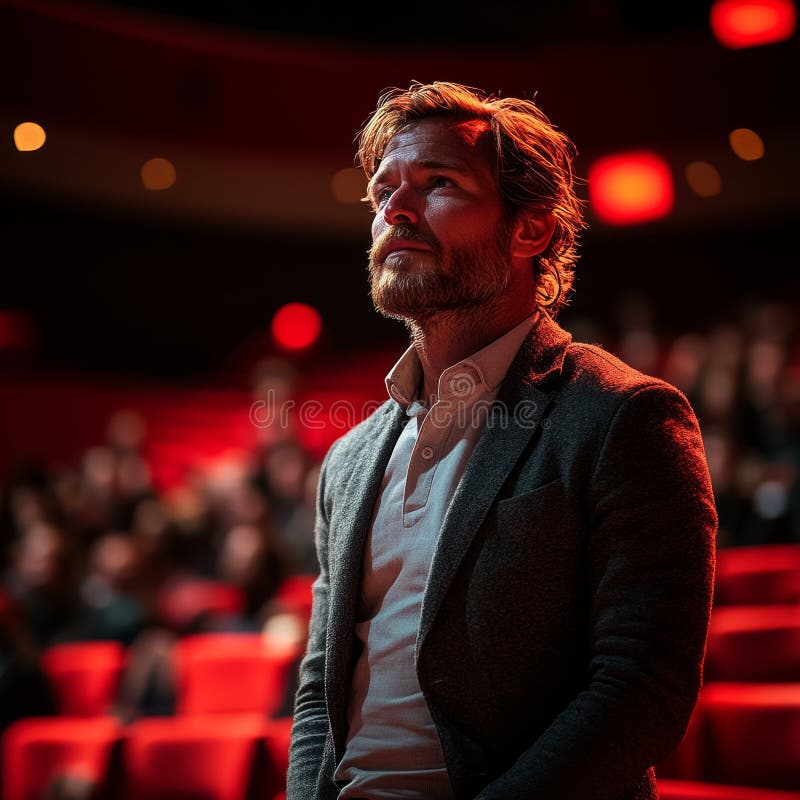 Man in Suit Watching Presentation in Theater Setting Stock Illustration ...