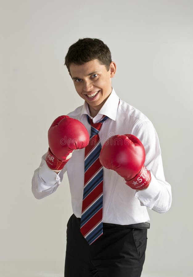 Man in Suit Wearing Boxing Gloves Stock Photo - Image of smiling ...