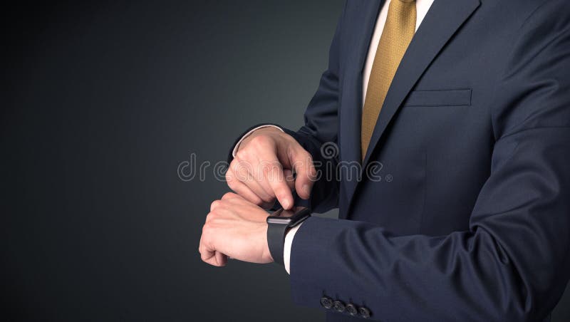 Man in Suit Wearing Smartwatch. Stock Photo - Image of application ...