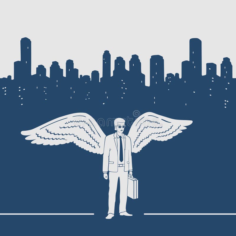 Man in a suit with wings stock vector. Illustration of building - 74872751