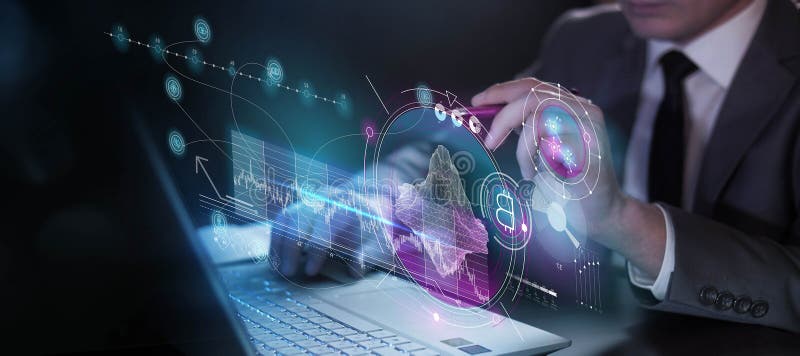 Working with Virtual Screen and Digital Property Growth Stock Image ...