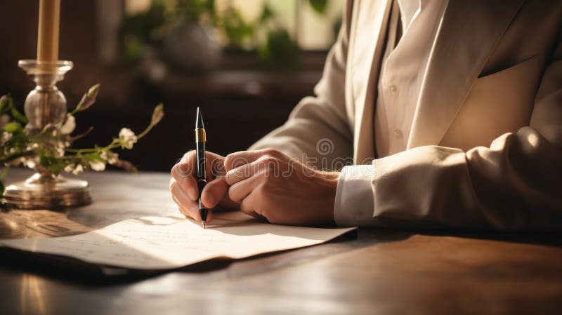 A Man in a Suit is Writing on Paper, AI Stock Photo - Image of ...