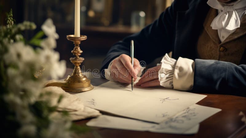 A Man in a Suit Writing on Paper with His Pen, AI Stock Image - Image ...