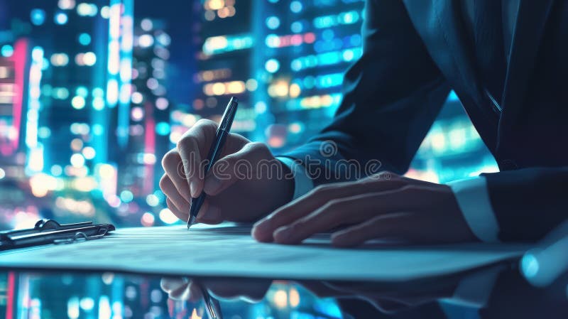 A Man in a Suit Writing on a Piece of Paper Stock Illustration ...