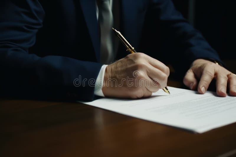 Man in Suit Writing on Piece of Paper with Pen. Generative AI Stock ...