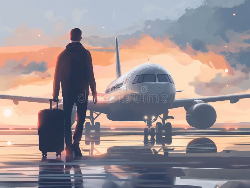 Man with Suitcase Boarding a Plane Stock Illustration - Illustration of ...