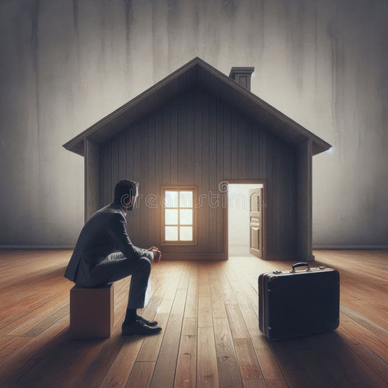 A Man with a Suitcase in Front of the House with the Door Open. Stock ...