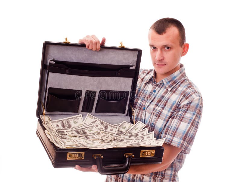 Man with Suitcase Full of Money Stock Photo - Image of secret, hair ...