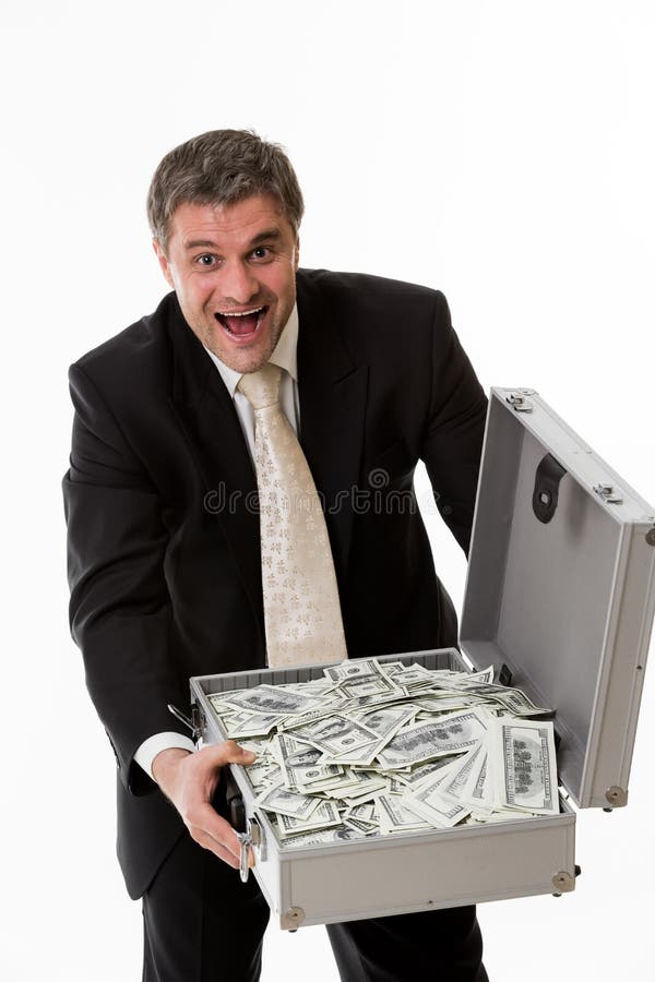 Man with Suitcase Full of Money. Stock Photo - Image of office ...