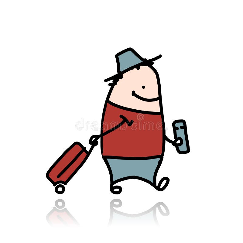 Man with Suitcase and Ticket, Cartoon Stock Vector - Illustration of ...