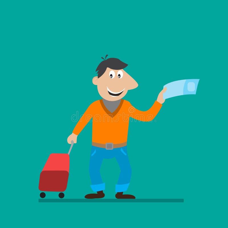 Man with Suitcase and Ticket Stock Vector - Illustration of package ...
