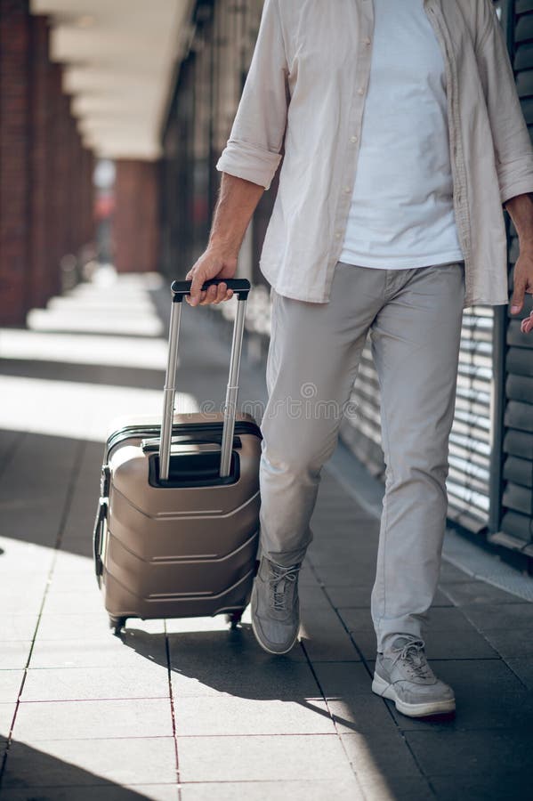 Man with Suitcase Walking in the City Street. Stock Image - Image of ...