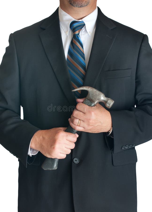 Man in Suite Holding Hammer Stock Photo - Image of holding, standing ...