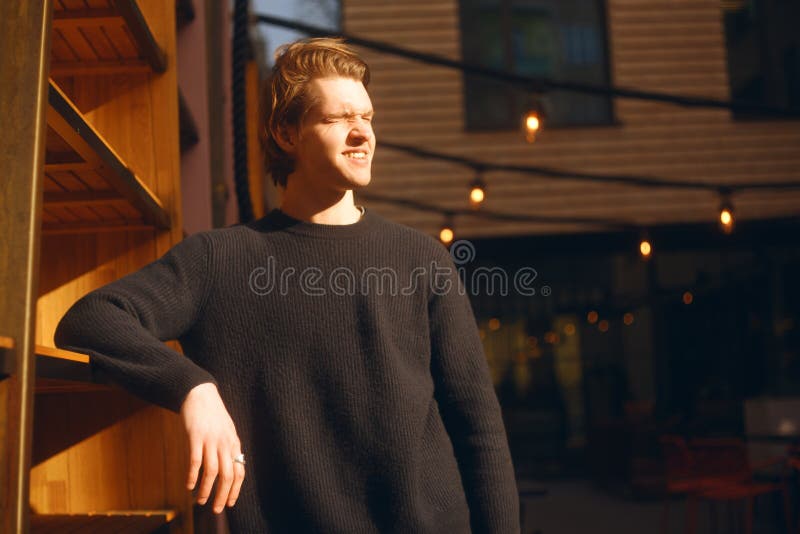 Man without Sunglasses is Blinking from the Sun. Guy Squints from the ...