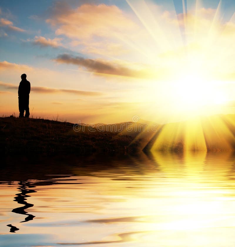 Man on sunrise stock photo. Image of environment, lake - 54178590