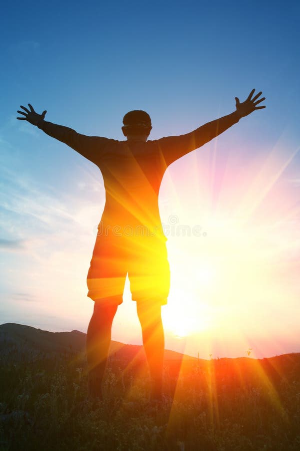 Man on sunrise stock image. Image of contour, energy - 54181421