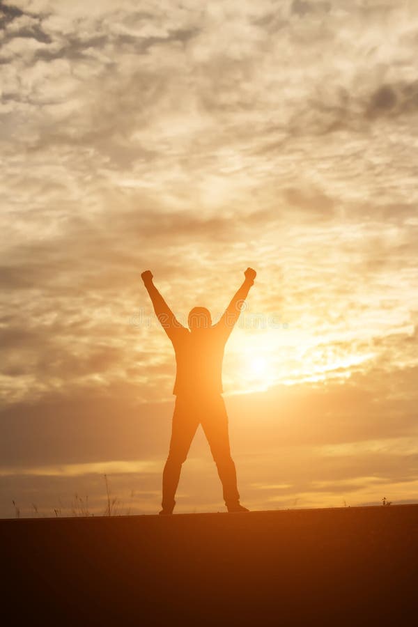 Man in the sunset stock photo. Image of alone, mountain - 152558384