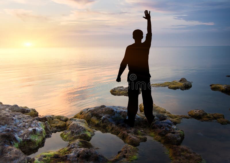 Man on the sunset stock image. Image of hill, freedom - 20399425