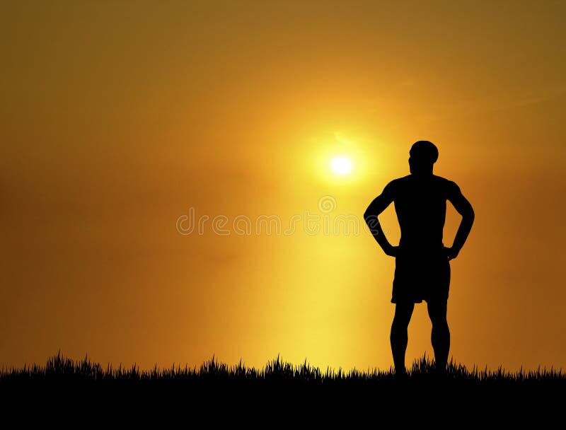 Man at Sunset stock illustration. Illustration of freedom - 6687407