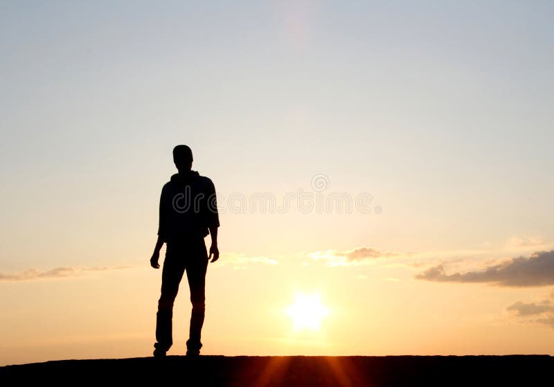 Man silhouette on sunset stock image. Image of majestic - 3865181