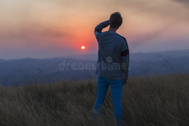 Man Sunset Landscape stock image. Image of countryside - 55608041