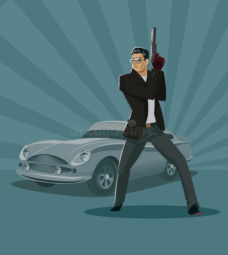 Man Super Agent. in a Black Suit with a Pistol Stock Vector ...