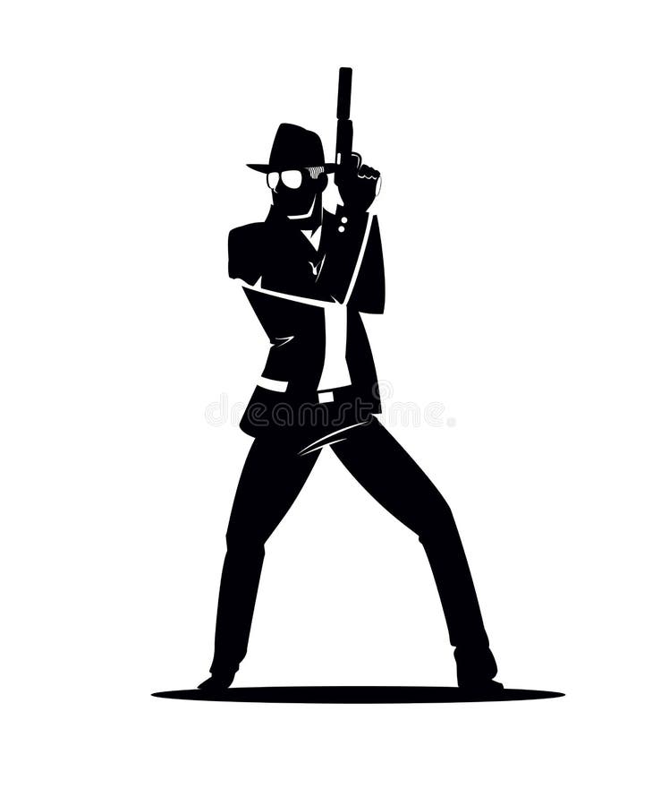 Man Super Agent. in a Black Suit with a Pistol Stock Vector ...