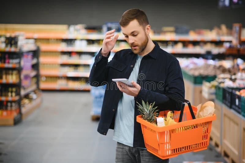 Man in Supermarket, Grocery Store Customer Stock Image - Image of ...