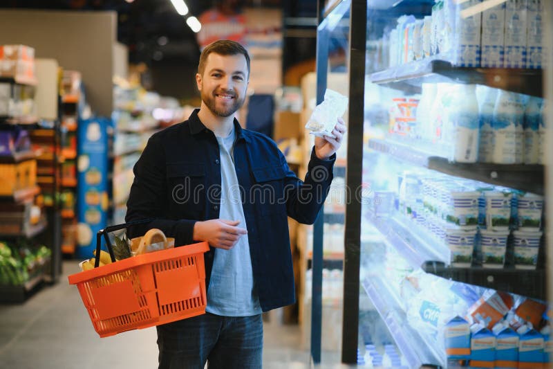 Man in Supermarket, Grocery Store Customer Stock Photo - Image of ...