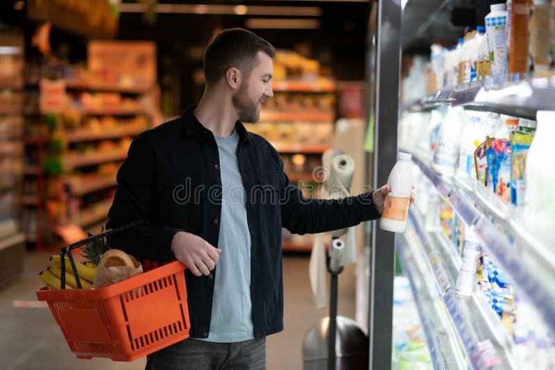 Man in Supermarket, Grocery Store Customer Stock Photo - Image of shelf ...