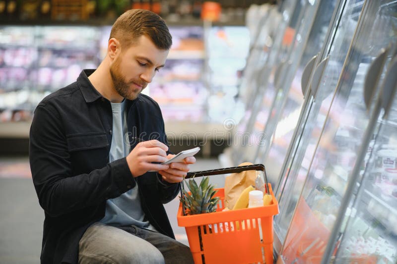 Man in Supermarket, Grocery Store Customer Stock Photo - Image of ...