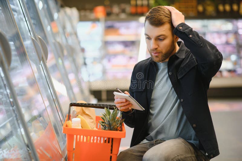 Man in Supermarket, Grocery Store Customer Stock Photo - Image of cart ...