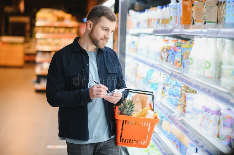 Man in Supermarket, Grocery Store Customer Stock Photo - Image of ...