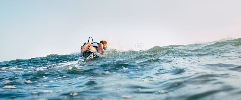 Man on Surf Board Floats on the Waves Spot Stock Image - Image of ...