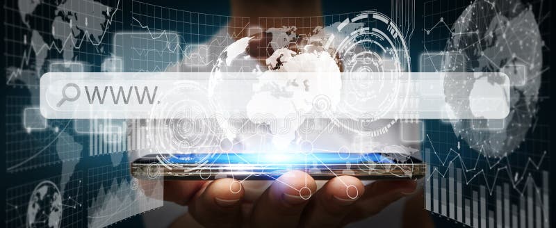 Man Surfing on Internet with Digital Tactile Web Address Bar Stock ...