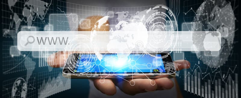 Man Surfing on Internet with Digital Tactile Web Address Bar Stock ...