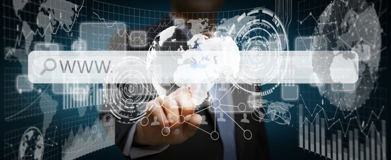 Man Surfing on Internet with Digital Tactile Web Address Bar Stock ...