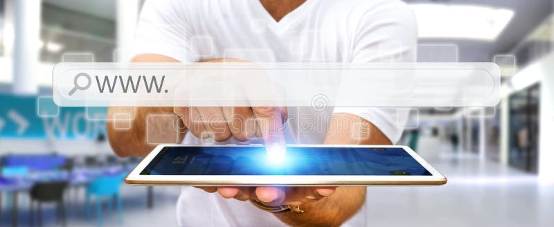 Man Surfing on Internet with Digital Tactile Web Address Bar Stock ...