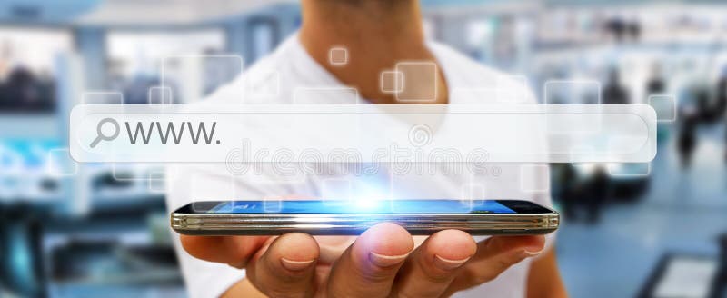 Man Surfing on Internet with Digital Tactile Web Address Bar Stock ...