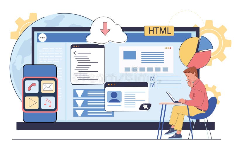 Man Surfing Internet. Young Guy with Laptop Searches for Information on ...