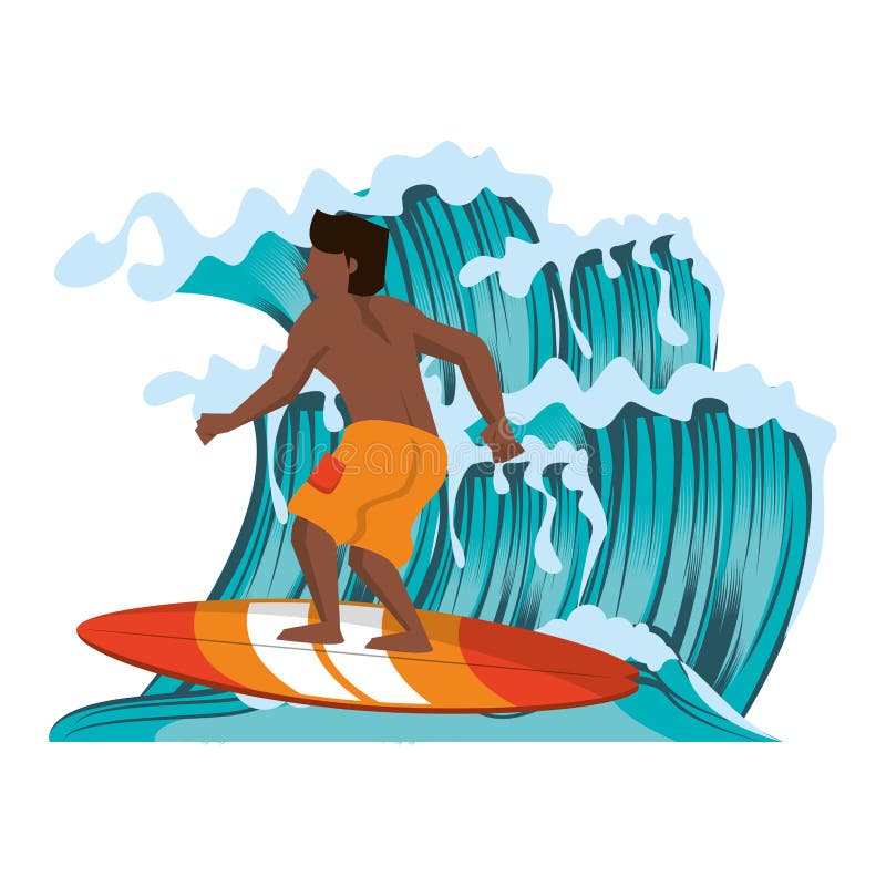 Man Surfing Waves Cartoons Isolated Stock Vector - Illustration of ...