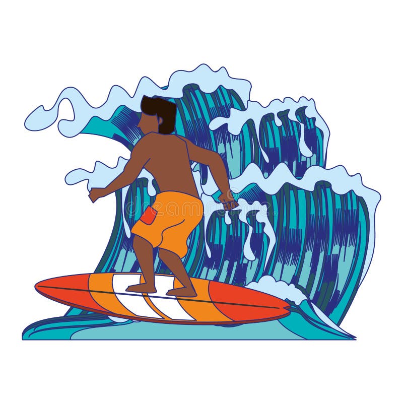Man Surfing Waves Cartoons Isolated Stock Vector - Illustration of ...